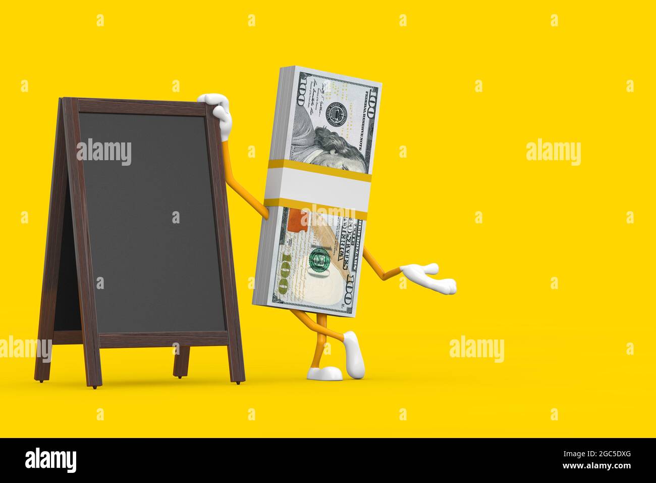 Stack of One Hundred Dollar Bills Person Character Mascot with Blank ...