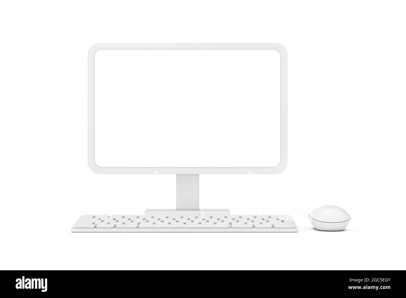Abstract Cartoon White Desktop Computer with Mouse, Keyboard and Blank ...