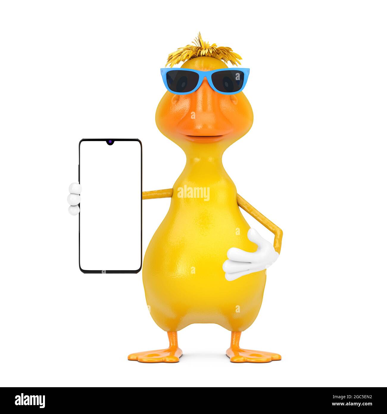 Cute Yellow Cartoon Duck Person Character Mascot and Modern Mobile ...