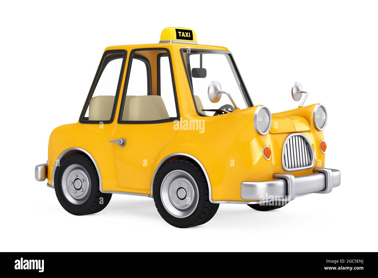 Yellow Cartoon Taxi Car on a white background. 3d Rendering Stock Photo ...