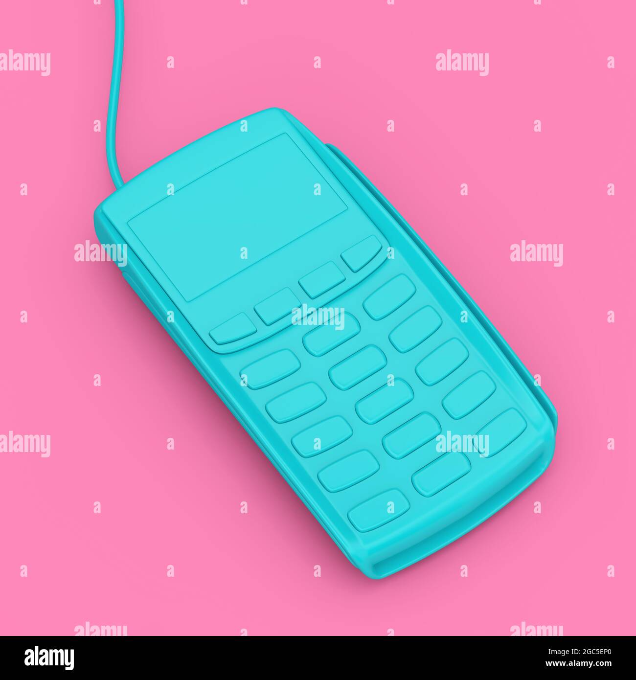 Blue Credit Card Payment Terminal in Duotone Style on a pink background ...