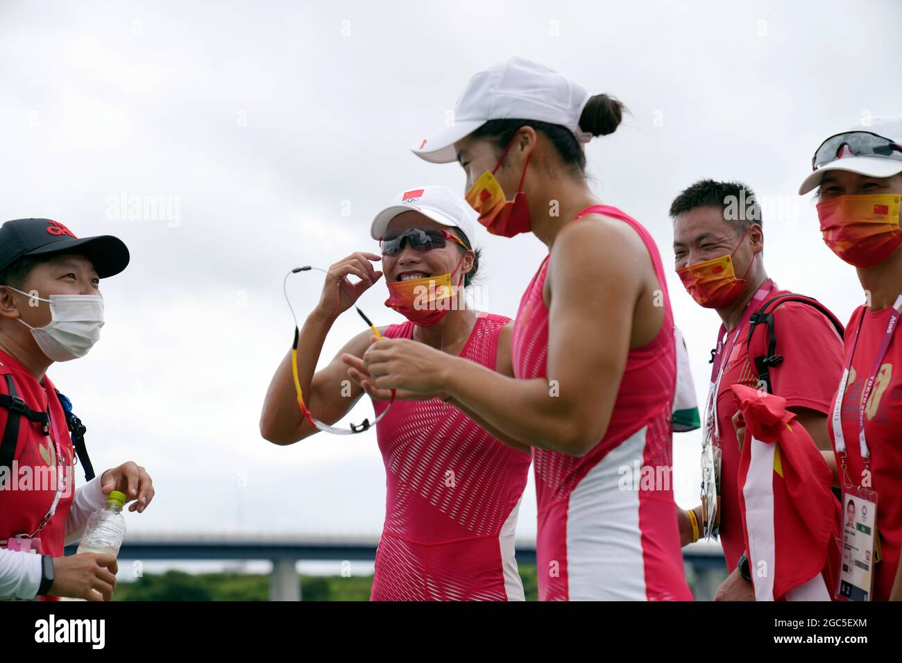 Tokyo, Japan. 7th Aug, 2021. Xu Shixiao (2nd L)/Sun Mengya (C) of China ...