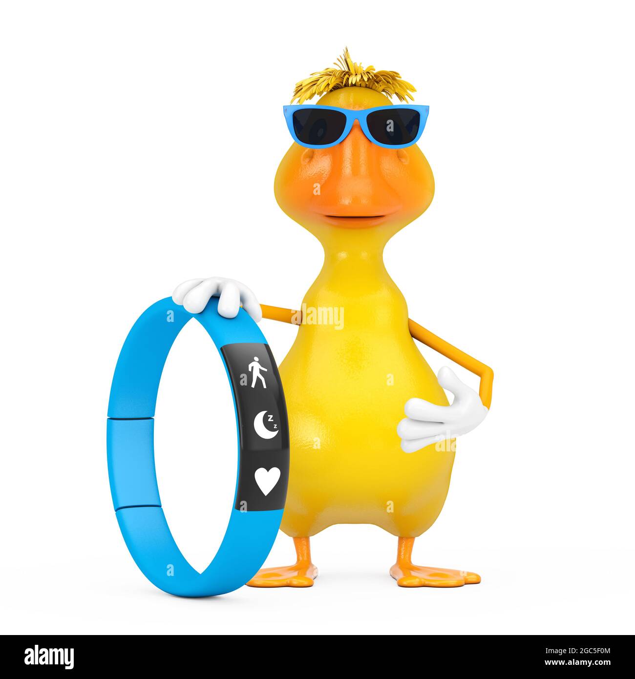 Cute Yellow Cartoon Duck Person Character Mascot with Blue Fitness ...