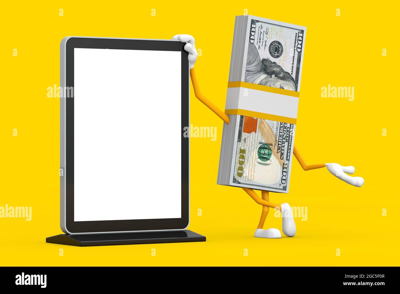 Stack of One Hundred Dollar Bills Person Character Mascot with Blank ...