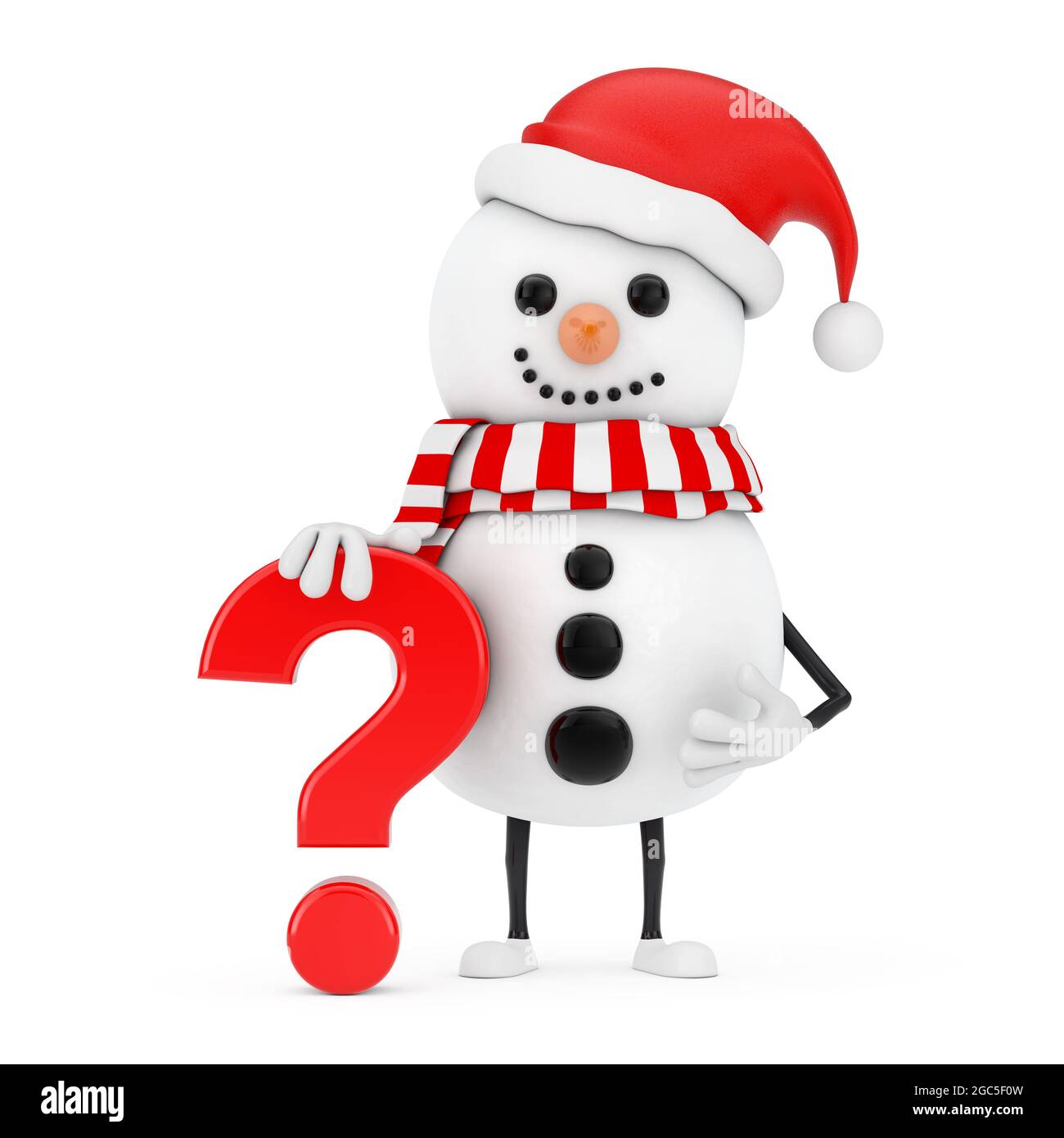 Snowman in Santa Claus Hat Person Character Mascot with Red Question ...