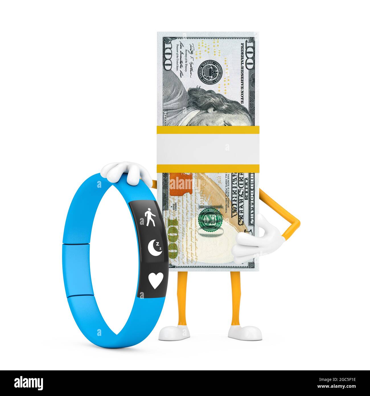 Stack of One Hundred Dollar Bills Person Character Mascot with Blue ...
