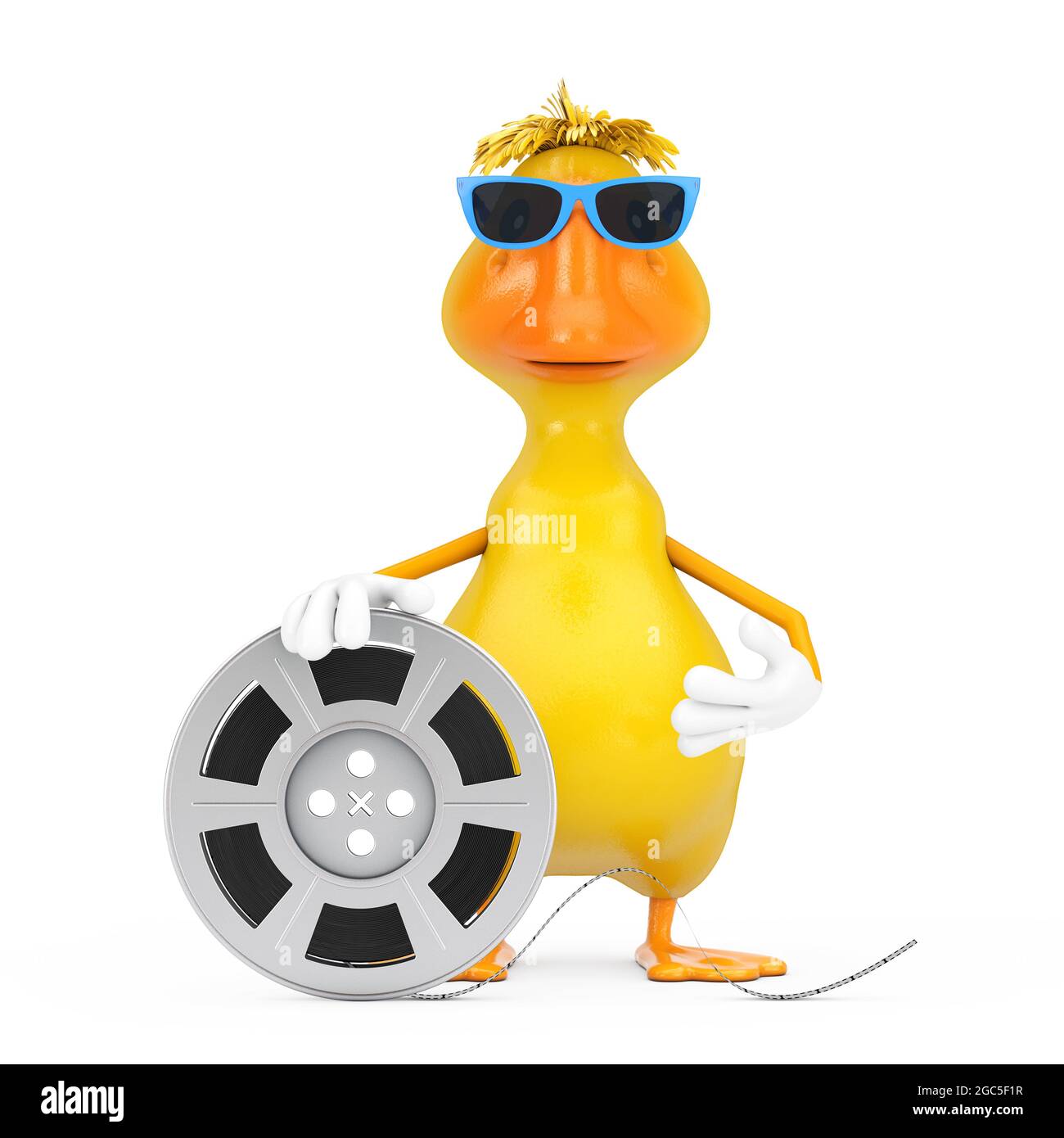 Cute Yellow Cartoon Duck Person Character Mascot with Film Reel Cinema ...