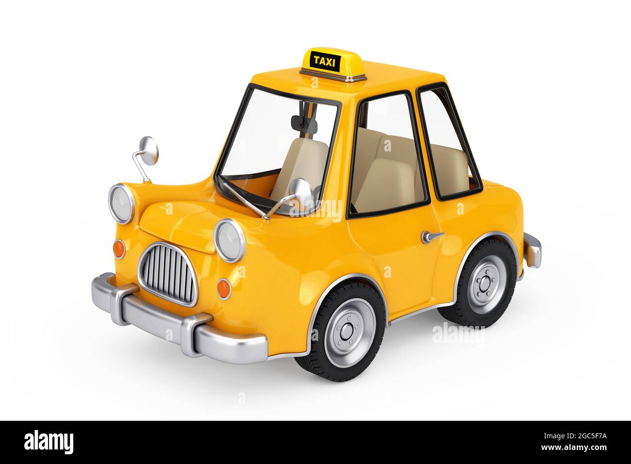 Yellow Cartoon Taxi Car on a white background. 3d Rendering Stock Photo ...