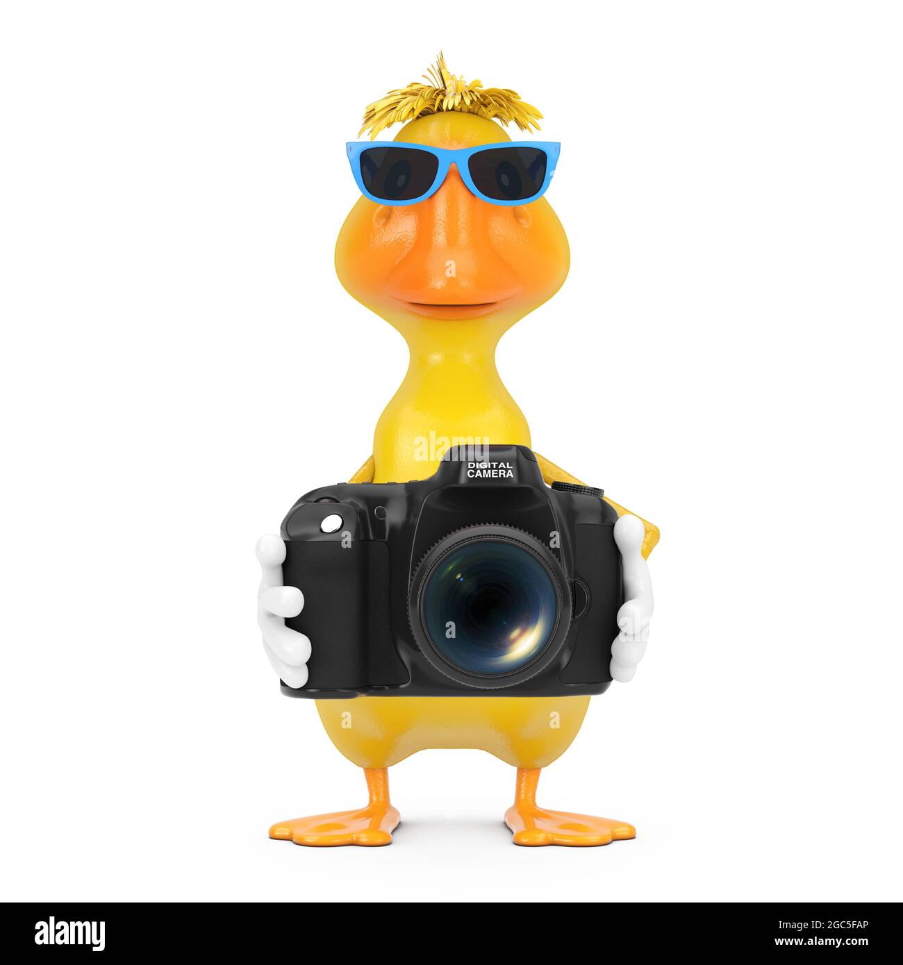 Cute Yellow Cartoon Duck Person Character Mascot with Modern Digital ...
