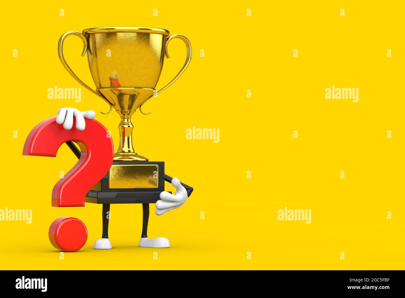 Golden Award Winner Trophy Person Character Mascot with Red Question ...