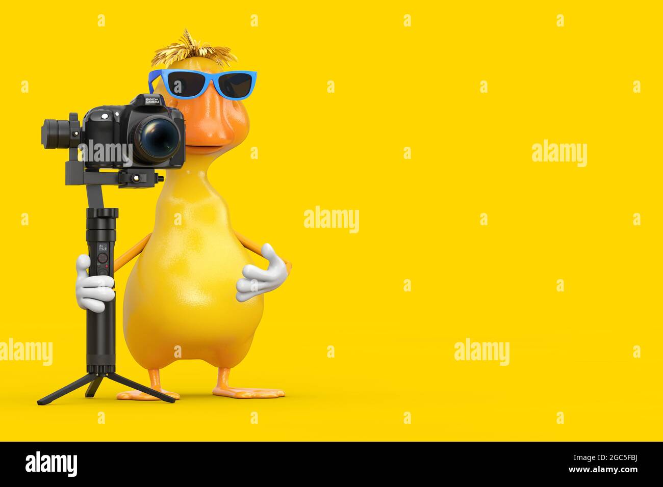 Cute Yellow Cartoon Duck Person Character Mascot with DSLR or Video ...