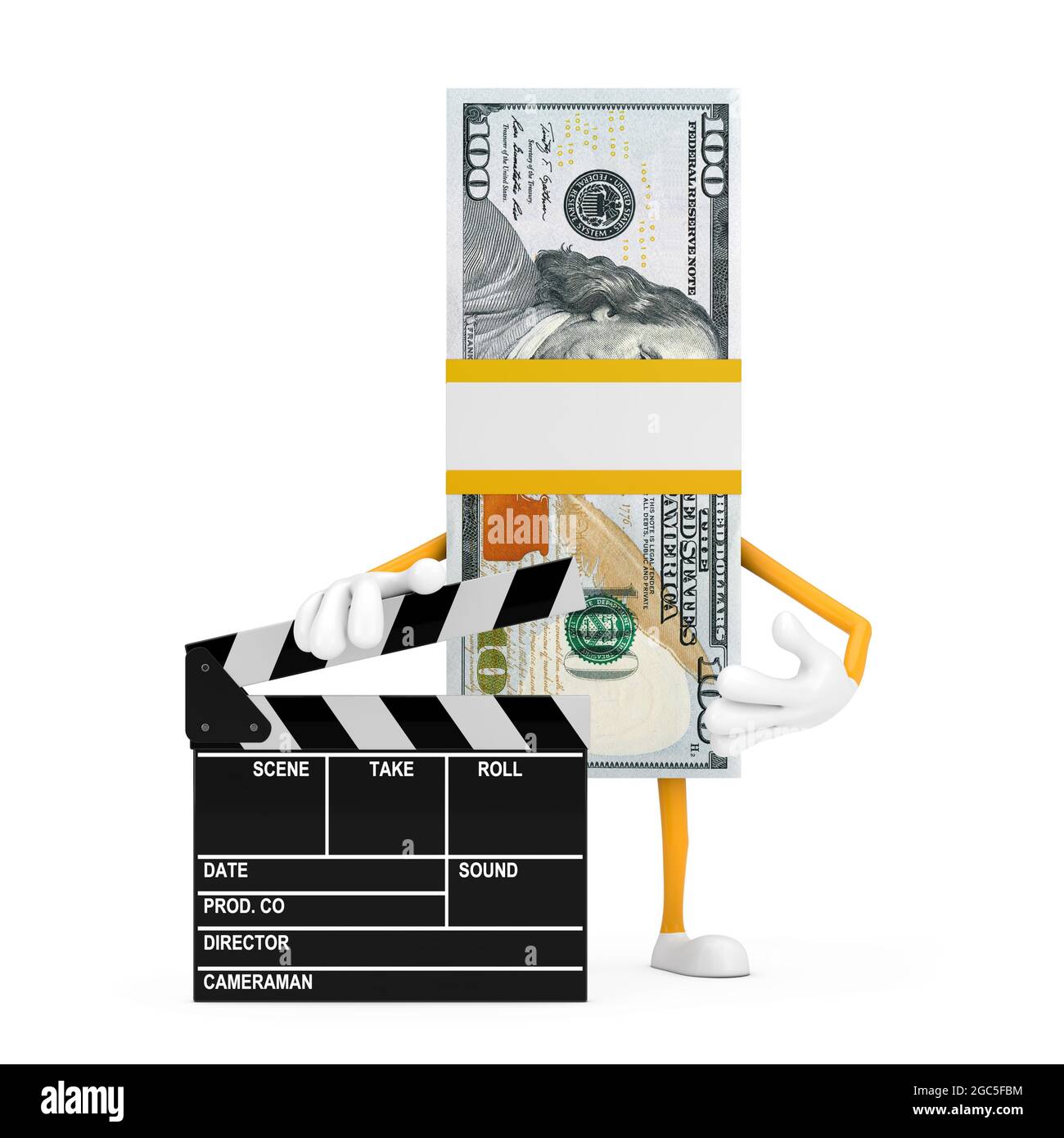 Stack of One Hundred Dollar Bills Person Character Mascot with Movie ...