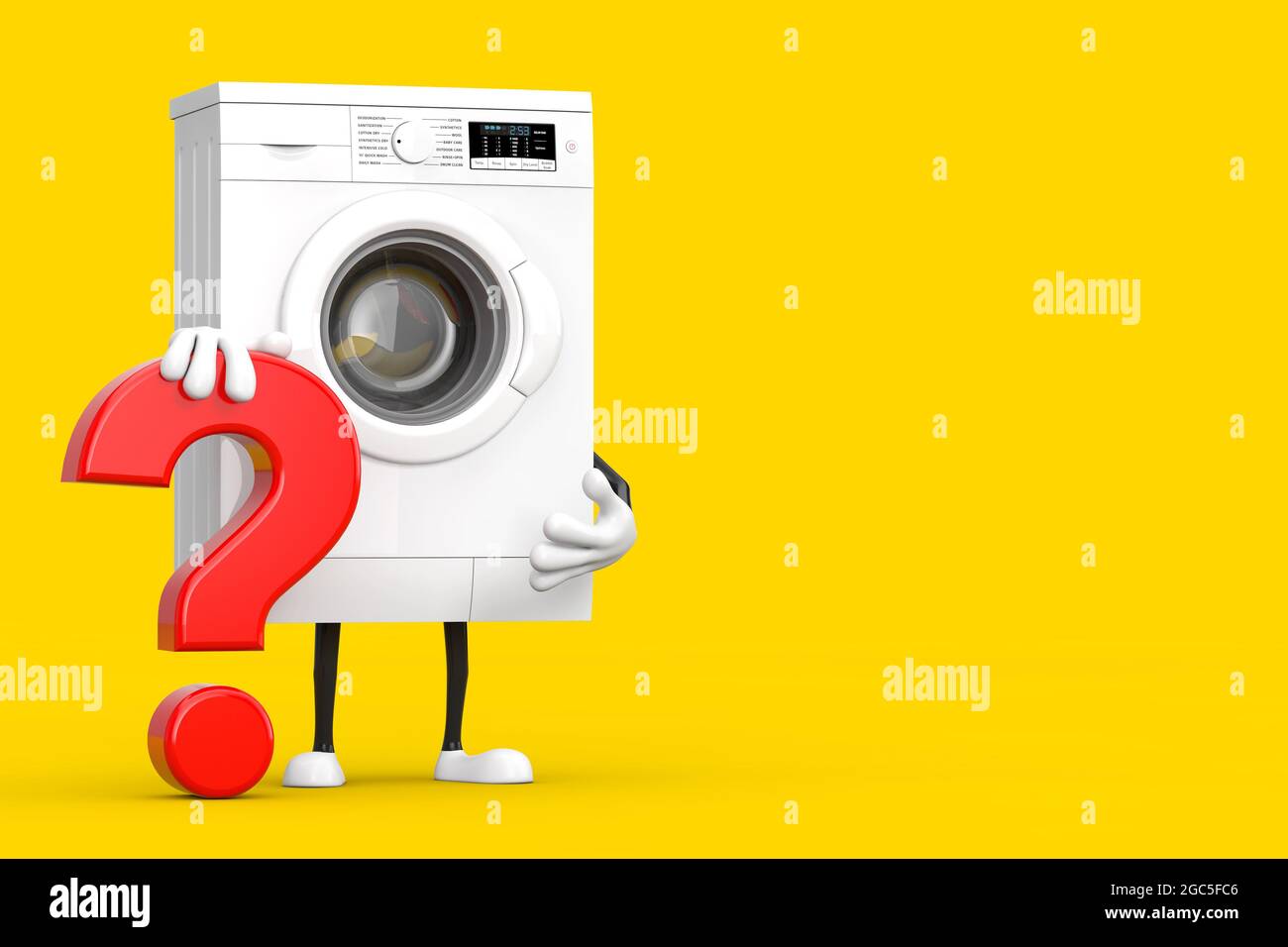 Modern White Washing Machine Person Character Mascot with Red Question ...