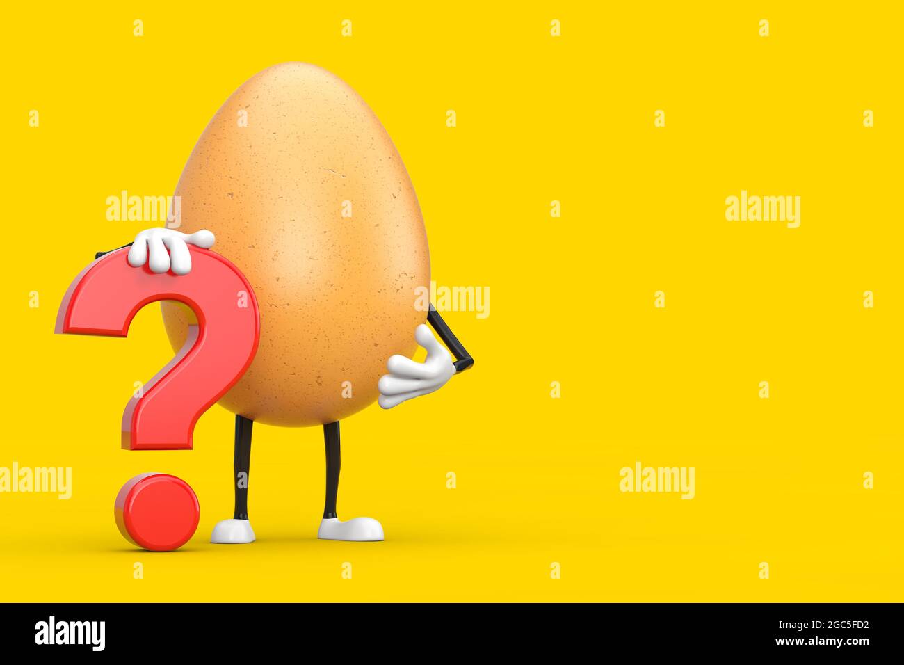 Brown Chicken Egg Person Character Mascot with Red Question Mark Sign ...