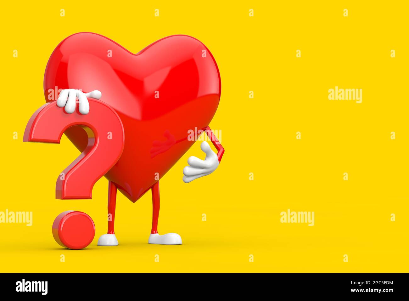 Red Heart Person Character Mascot with Red Question Mark Sign on a ...
