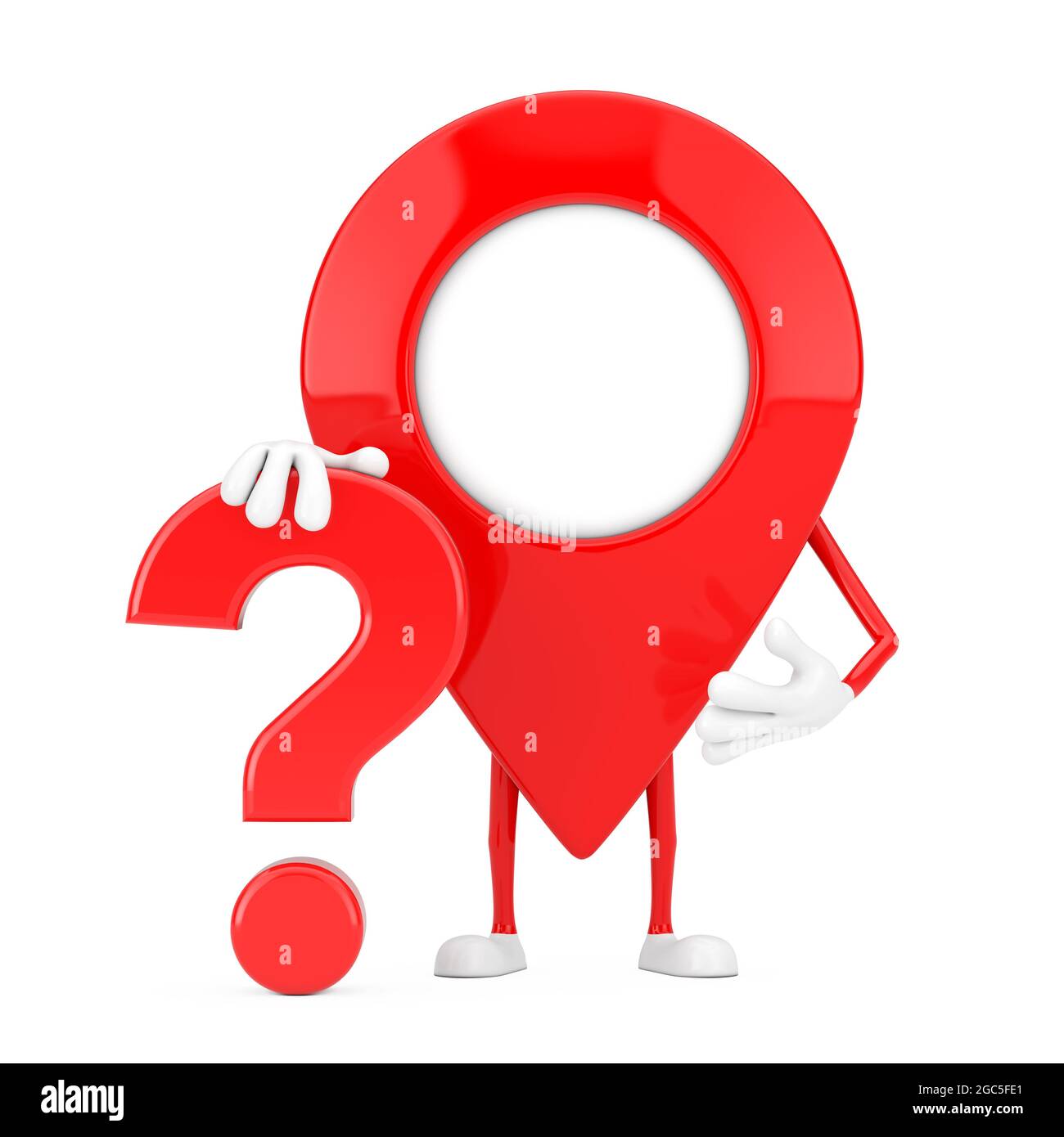 Red Map Pointer Pin Person Character Mascot with Red Question Mark Sign ...