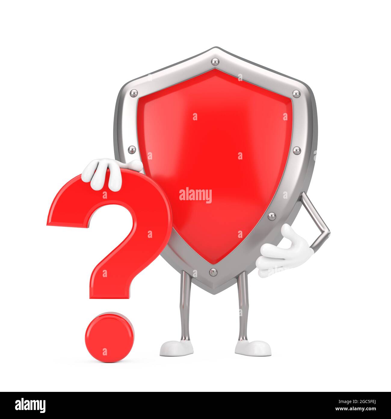 Red Metal Protection Shield Person Character Mascot with Red Question ...