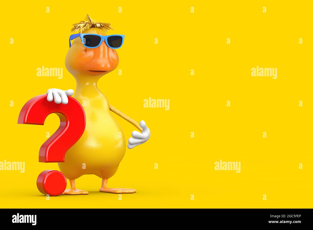 Cute Yellow Cartoon Duck Person Character Mascot with Red Question Mark ...