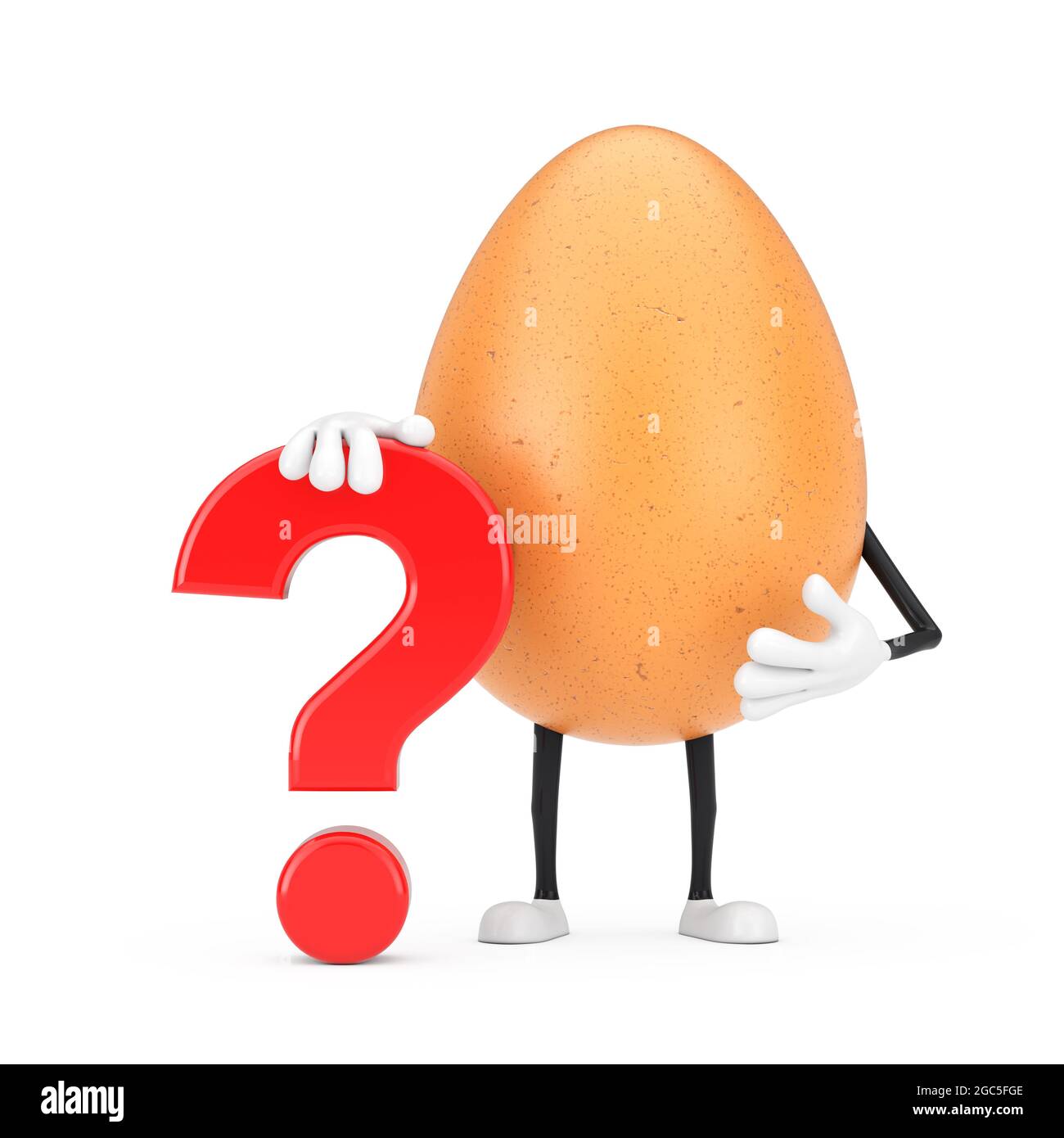 Brown Chicken Egg Person Character Mascot with Red Question Mark Sign ...