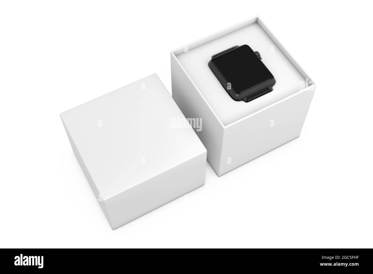 Black Modern Smart Watch Mockup and Strap with White Gift Box on a ...