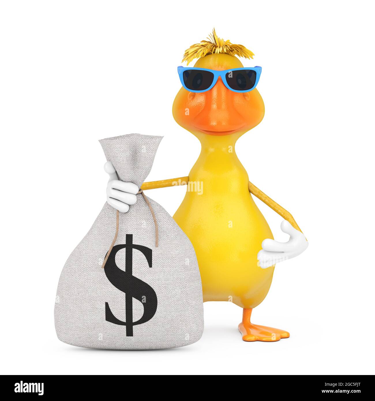 Cute Yellow Cartoon Duck Person Character Mascot with Tied Rustic ...