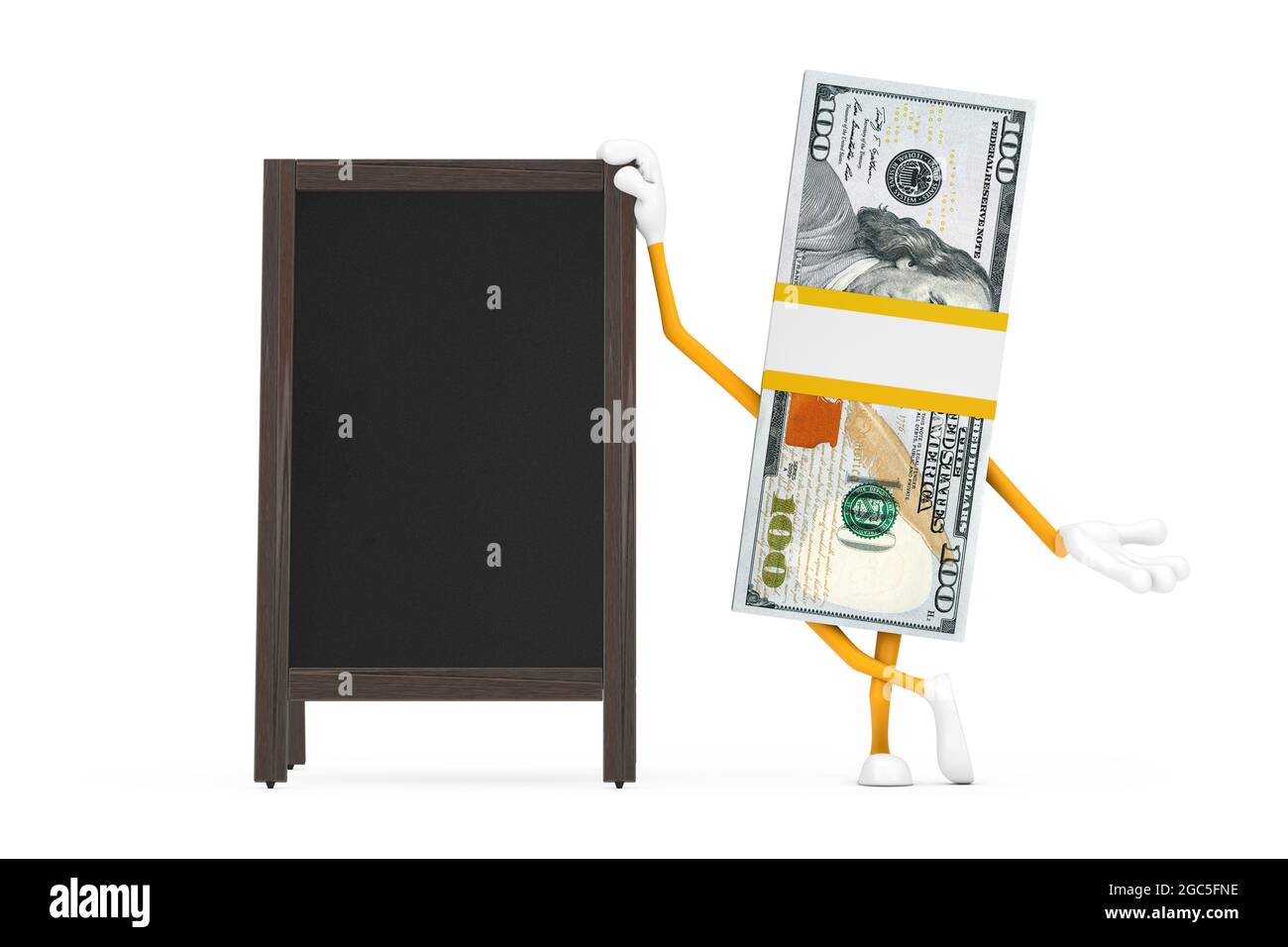 Stack of One Hundred Dollar Bills Person Character Mascot with Blank ...
