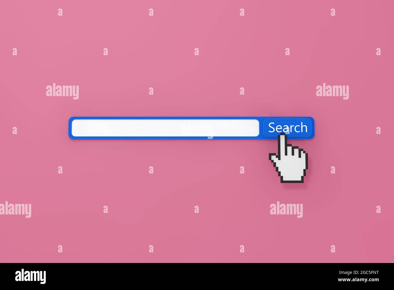 Internet Search Bar Icon with Pixel Hand on a pink background. 3d ...