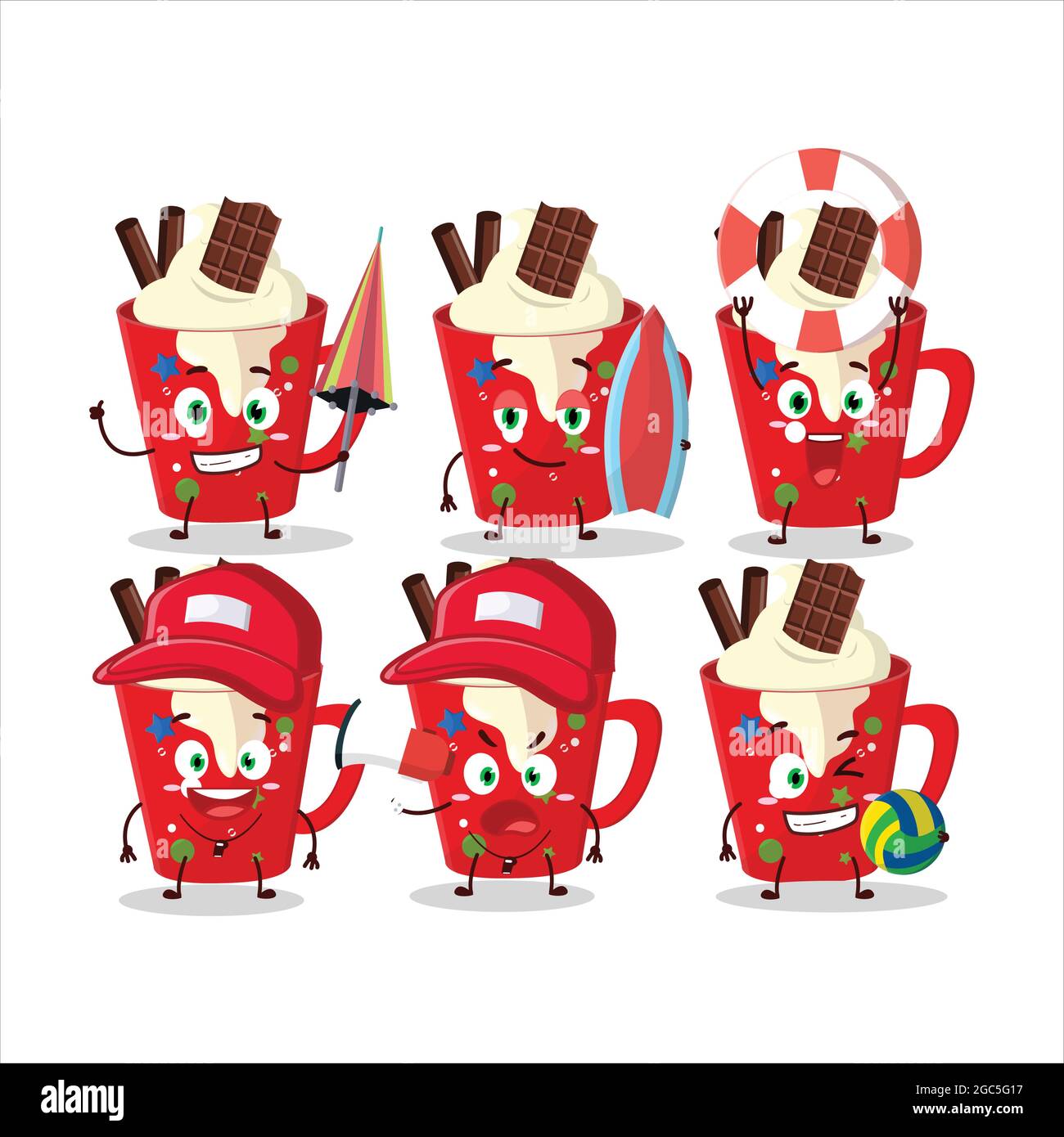 Happy Face frappe coffee cartoon character playing on a beach. Vector ...