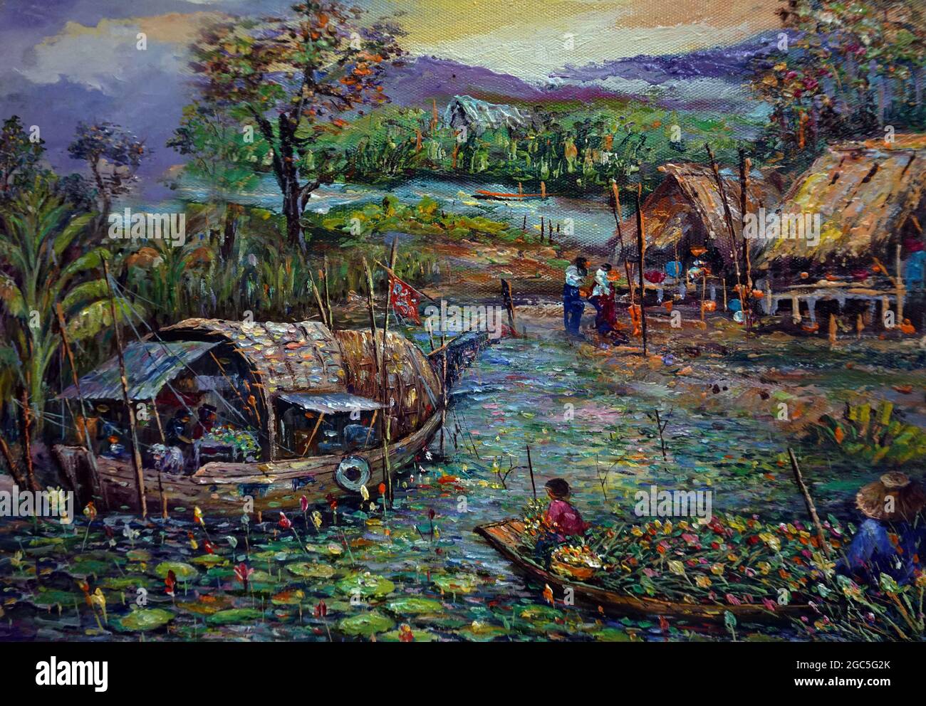 Art painting Oil color Hut northeast Thailand Countryside , Floating ...