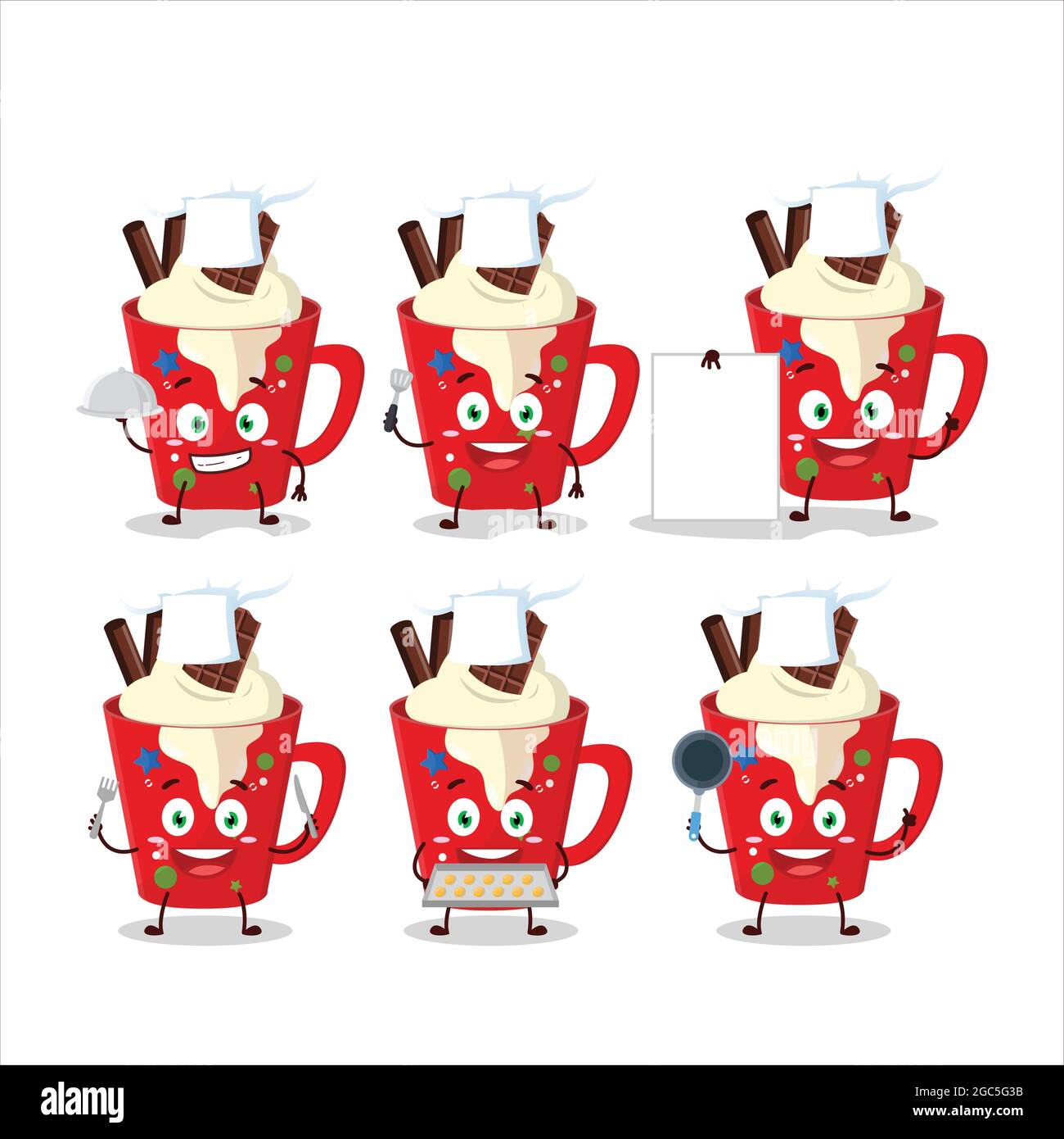Cartoon character of frappe coffee with various chef emoticons. Vector ...