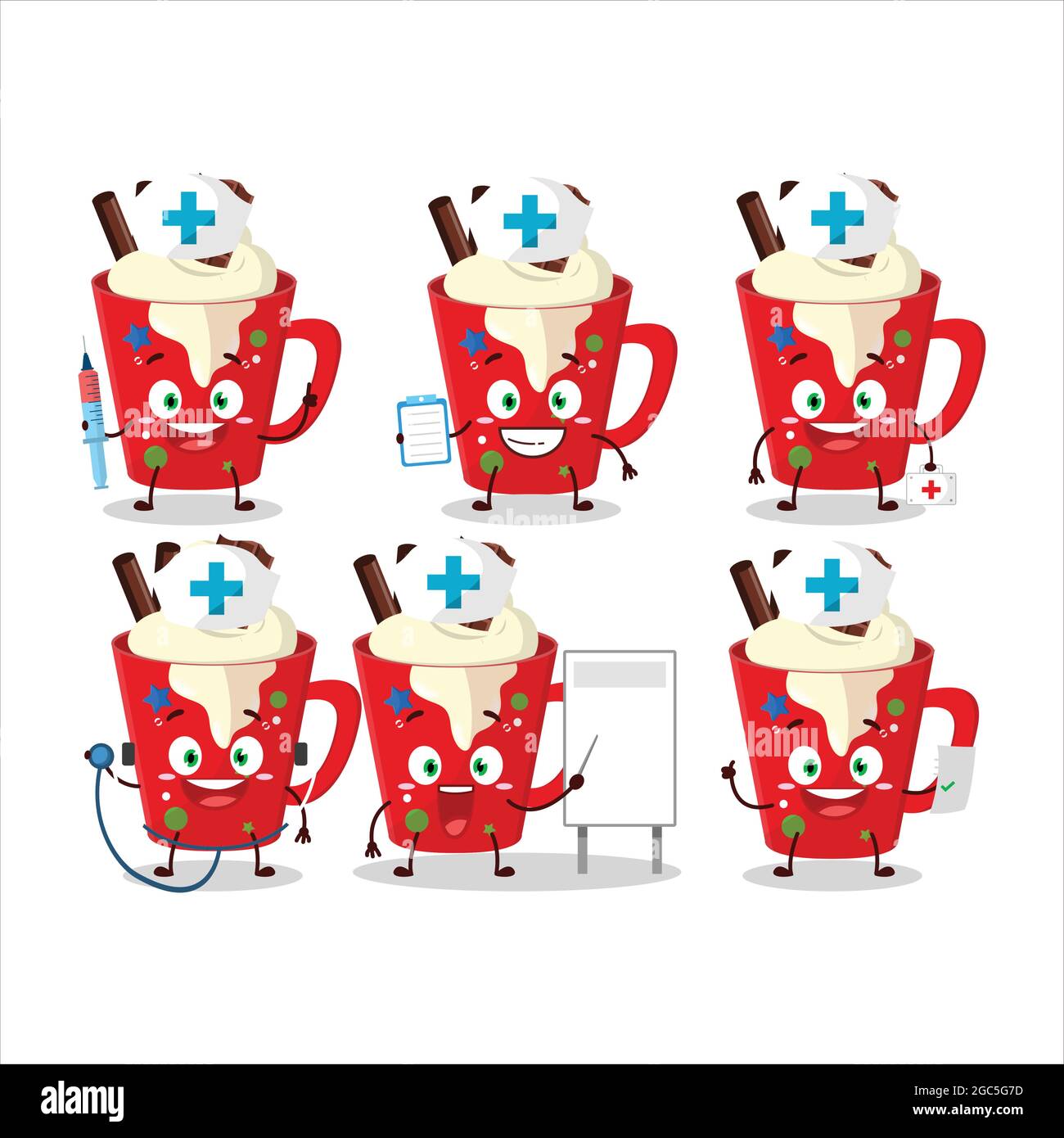 Doctor profession emoticon with Frappe Coffee cartoon character. Vector ...