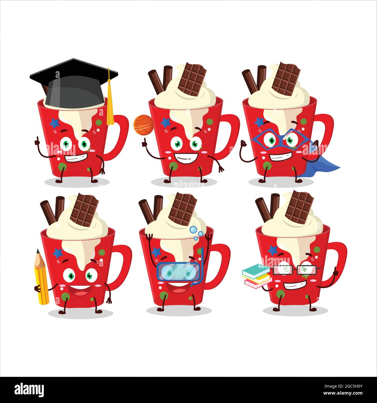 School student of frappe coffee cartoon character with various ...