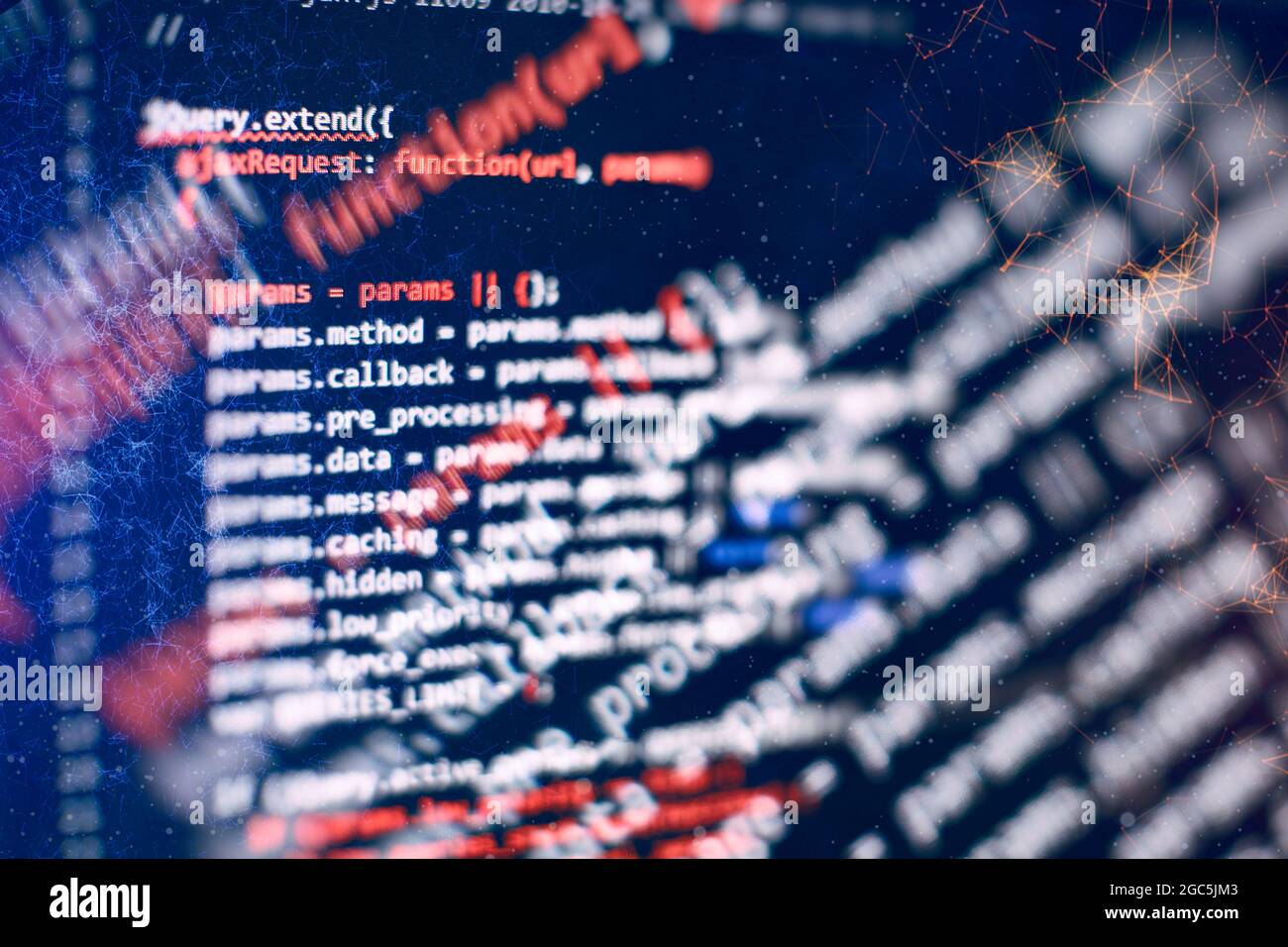 Abstract computer script code. Programming code screen of software developer. Software ...