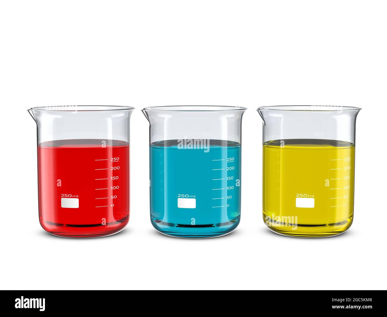 Glass beakers on a white background. 3d illustration Stock Photo - Alamy