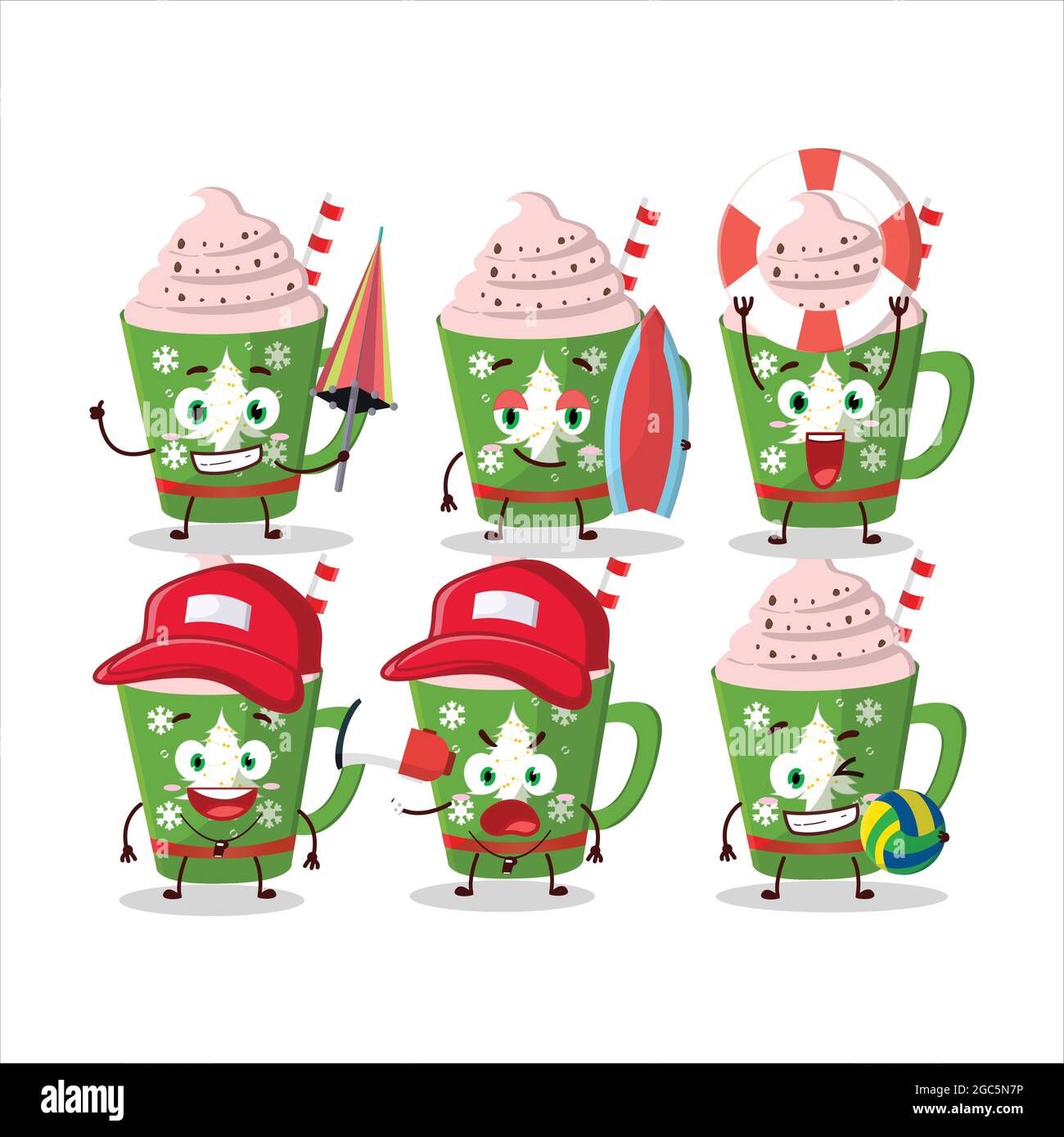Happy Face frappe strawberry cartoon character playing on a beach ...