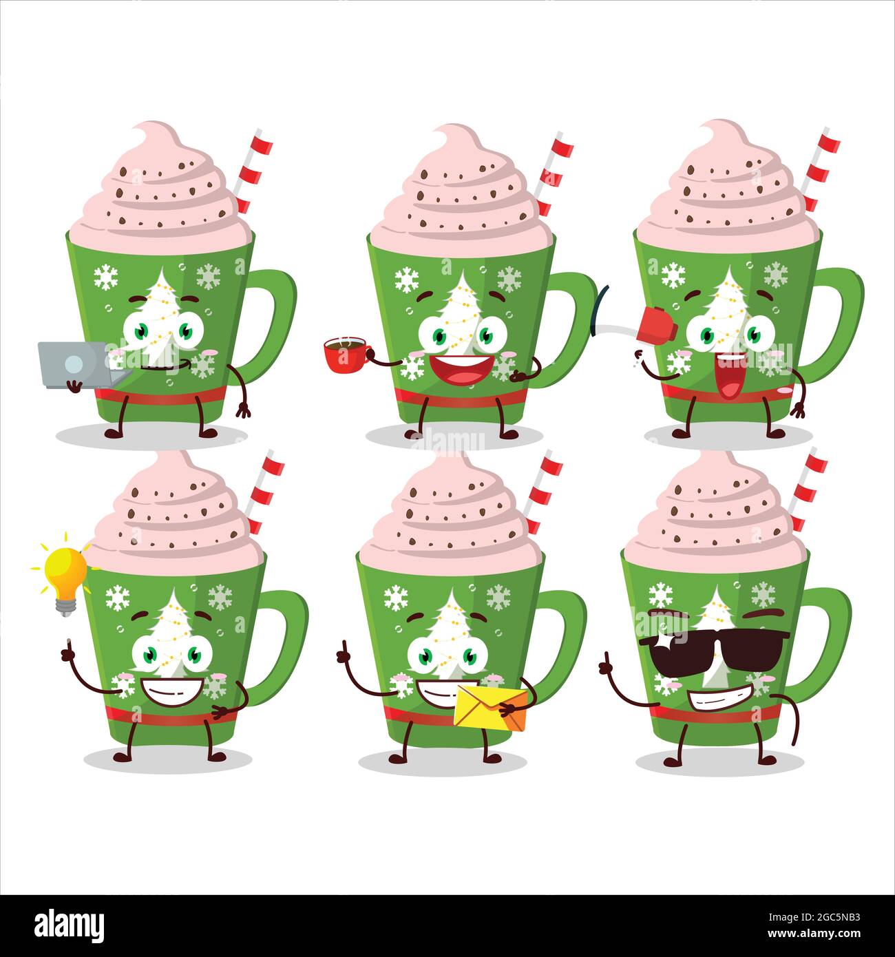 Frappe strawberry cartoon character with various types of business ...