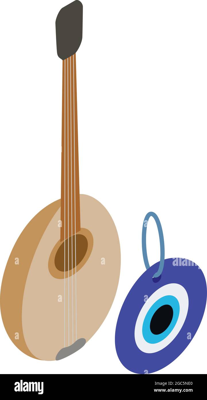 Turkey attribute icon isometric vector. Turkish saz and talisman blue ...