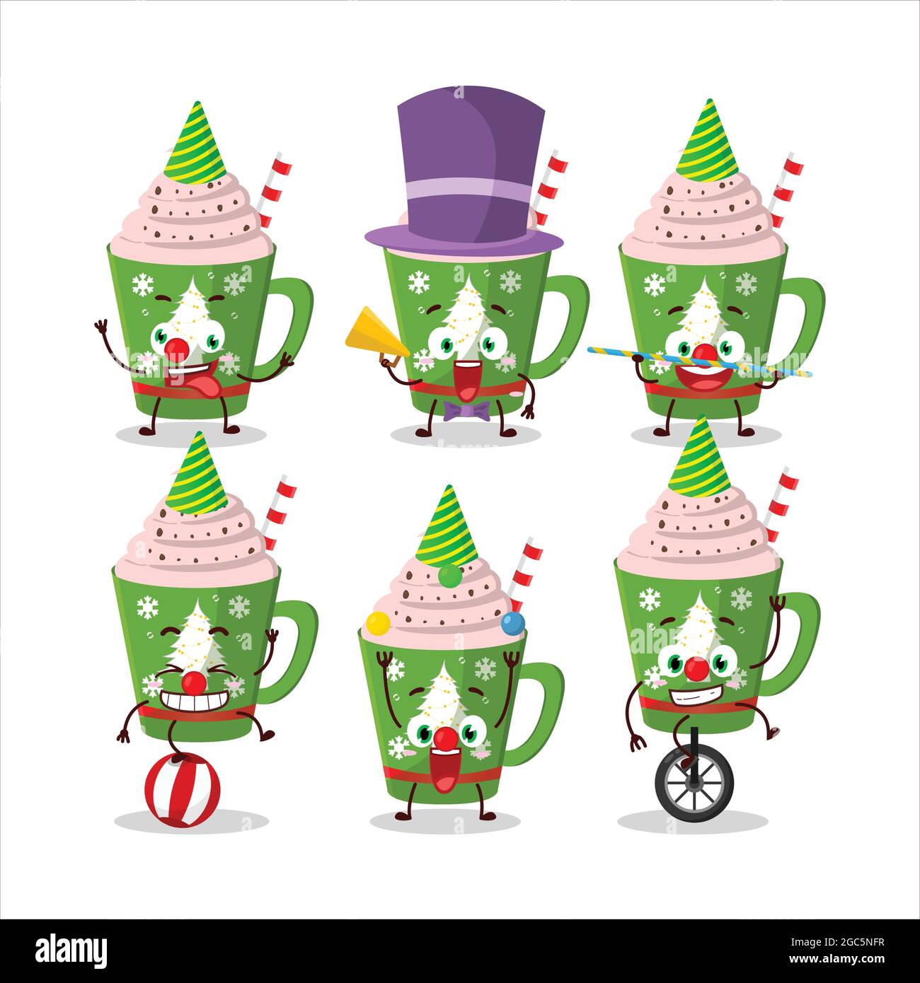 Cartoon character of frappe strawberry with various circus shows ...