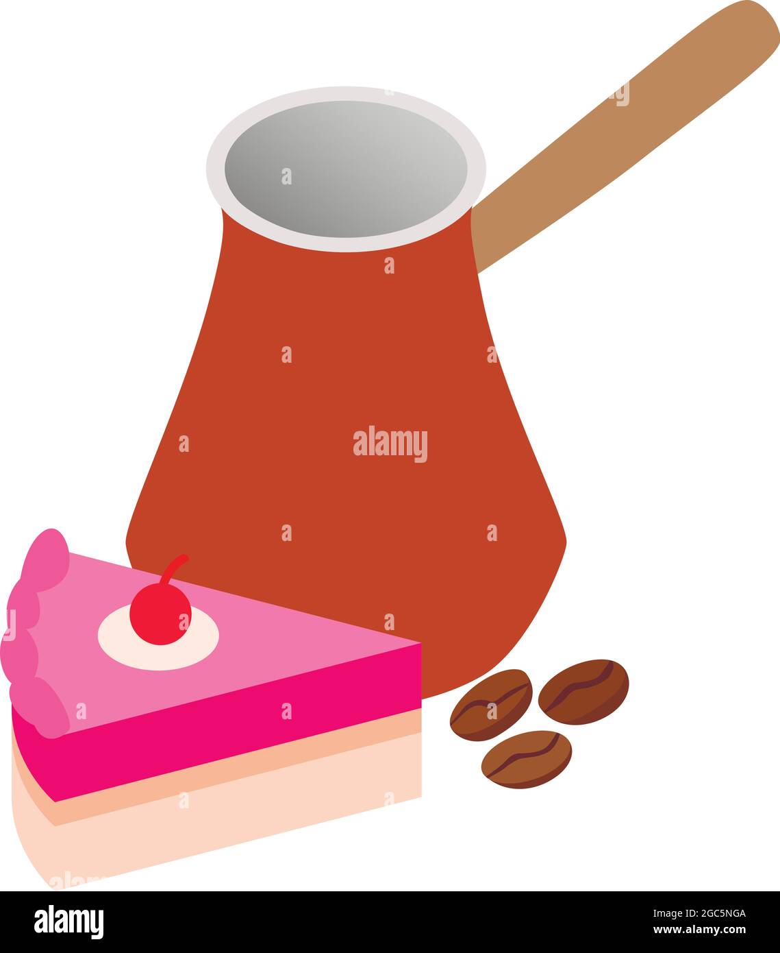 Turkish coffee icon isometric vector. Piece cake, coffee bean and turk ...
