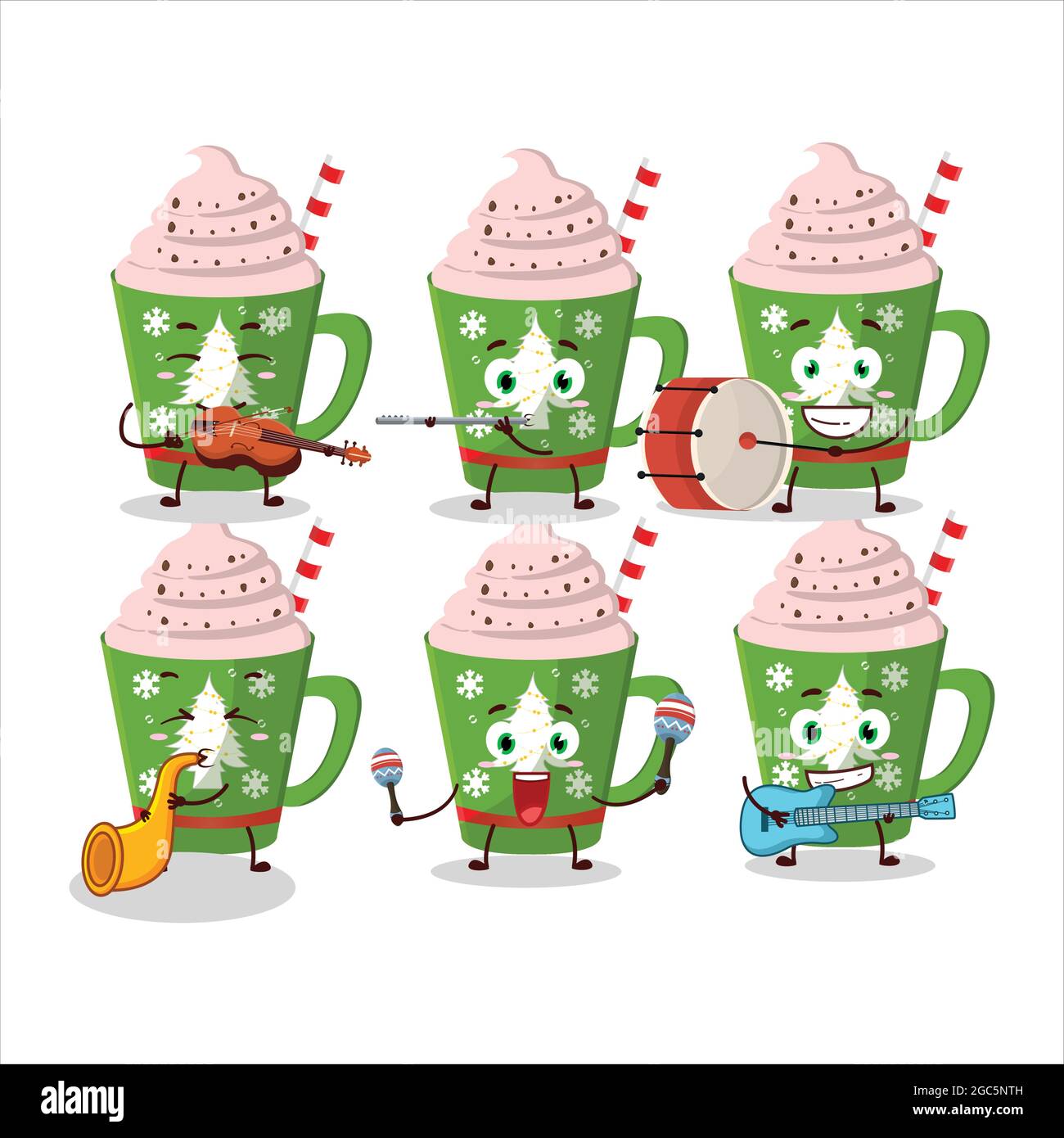Cartoon character of frappe strawberry playing some musical instruments ...