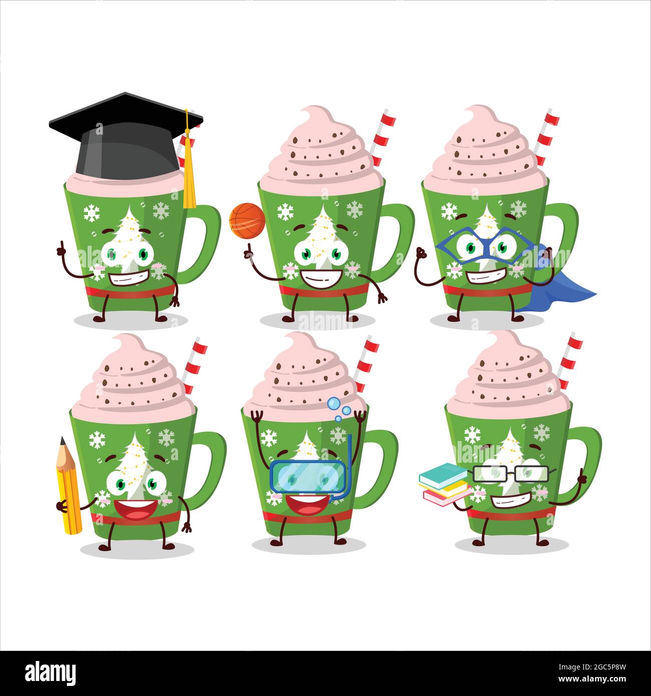 School student of frappe strawberry cartoon character with various ...