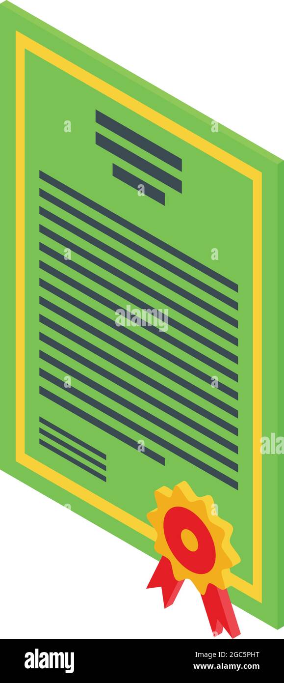 Green diploma icon isometric vector. Certificate design. Nature award ...