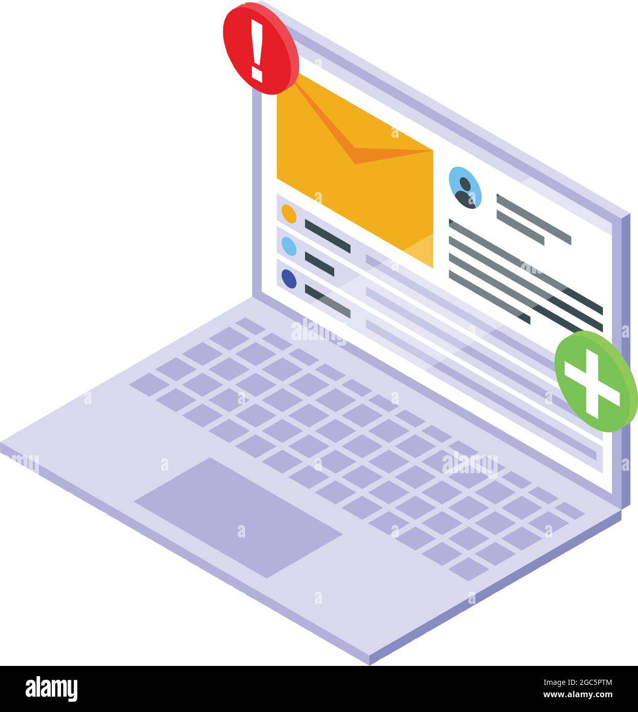 Laptop mail icon isometric vector. Email notification. New screen Stock ...
