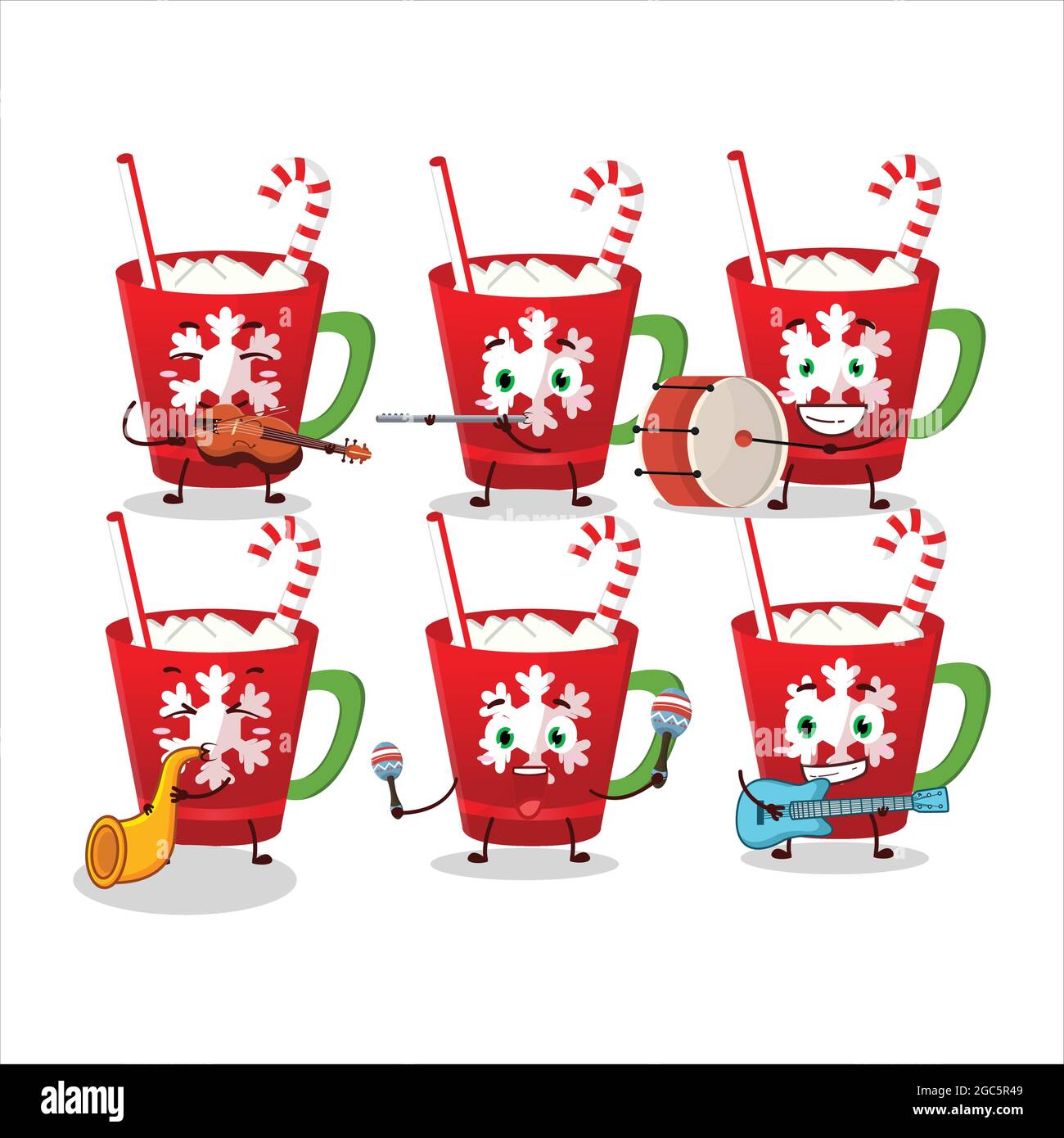 Cartoon character of hot chocolate playing some musical instruments ...