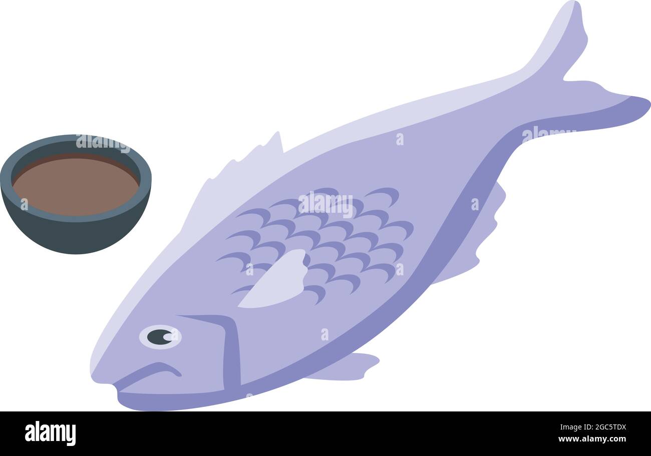 Fish soy sauce icon isometric vector. Japanese bottle. Chinese fish ...