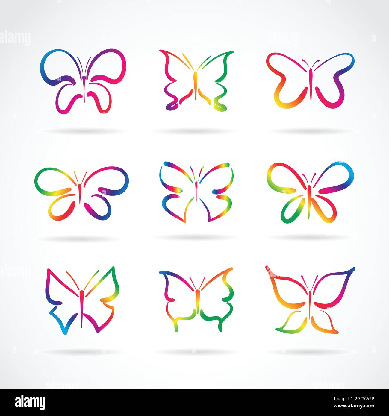 Vector group of hand drawn butterflies on white background. Butterfly ...