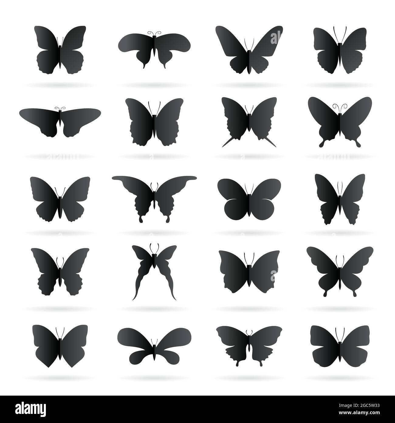 Vector group of black butterfly on white background. Butterfly icon ...