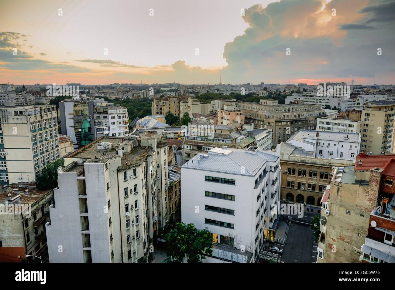 Bucharest, Romania - August 6, 2021: Overview of the old part of ...