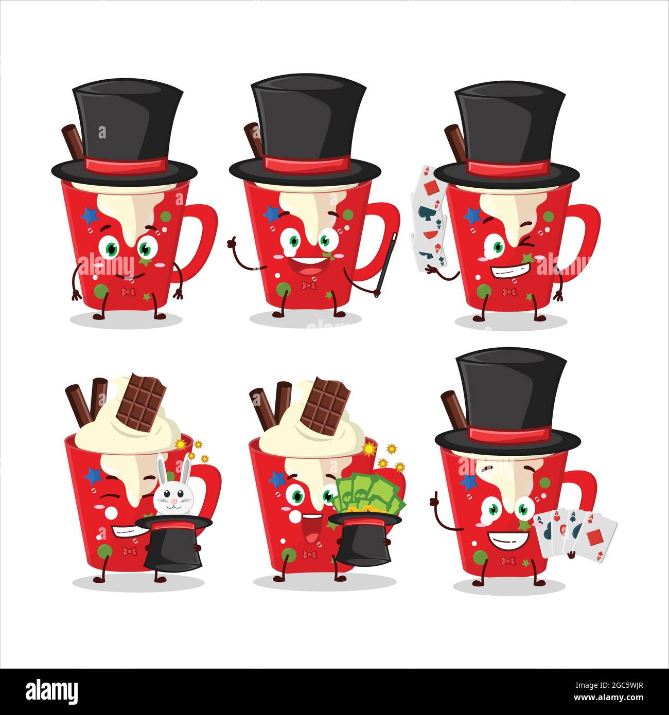 A frappe coffee Magician cartoon character perform on a stage. Vector ...