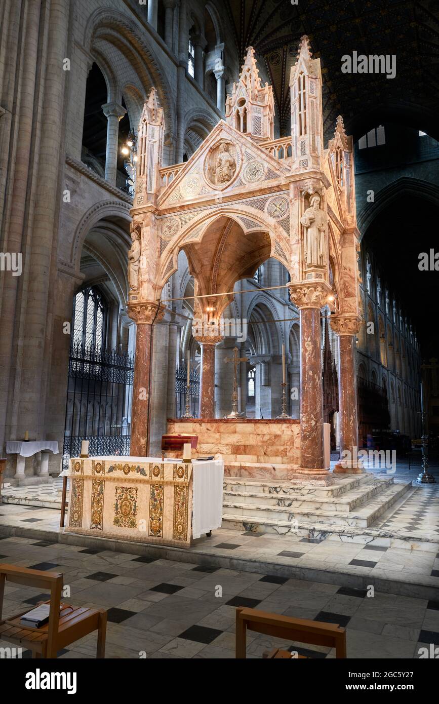 The marble high altar in the medieval christian cathedral of ...